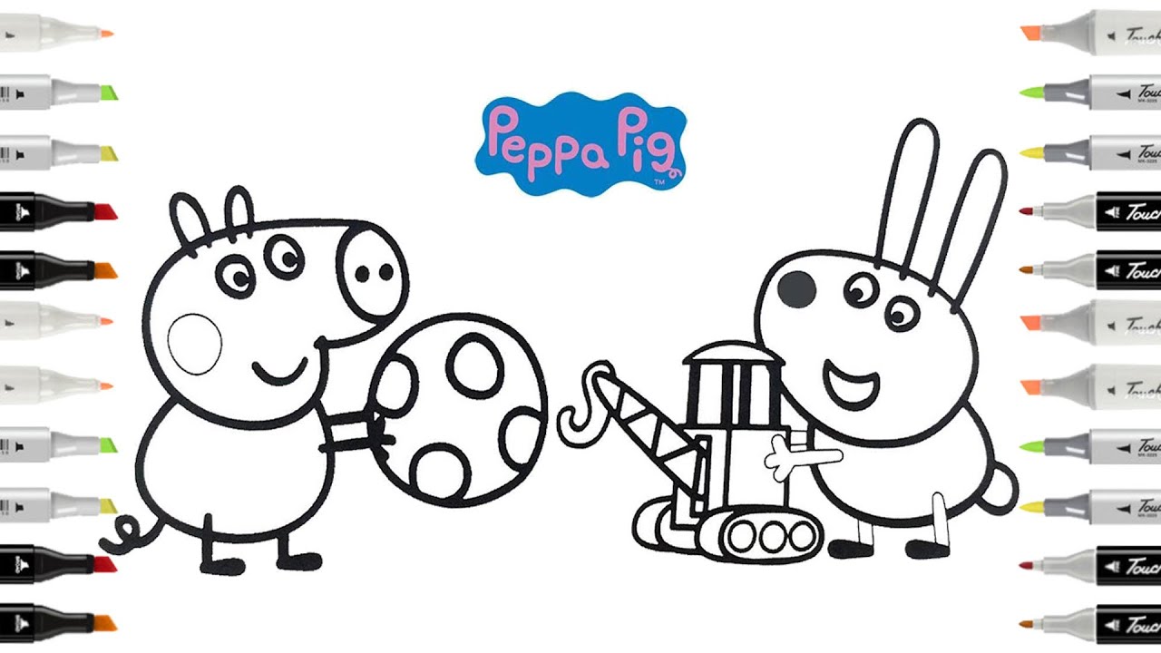 Peppa Pig George and Richard Rabbit Coloring Page - YouTube