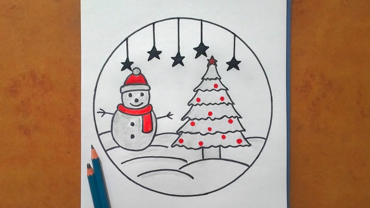 Christmas drawing | Christmas drawing in circle | Christmas drawing ...