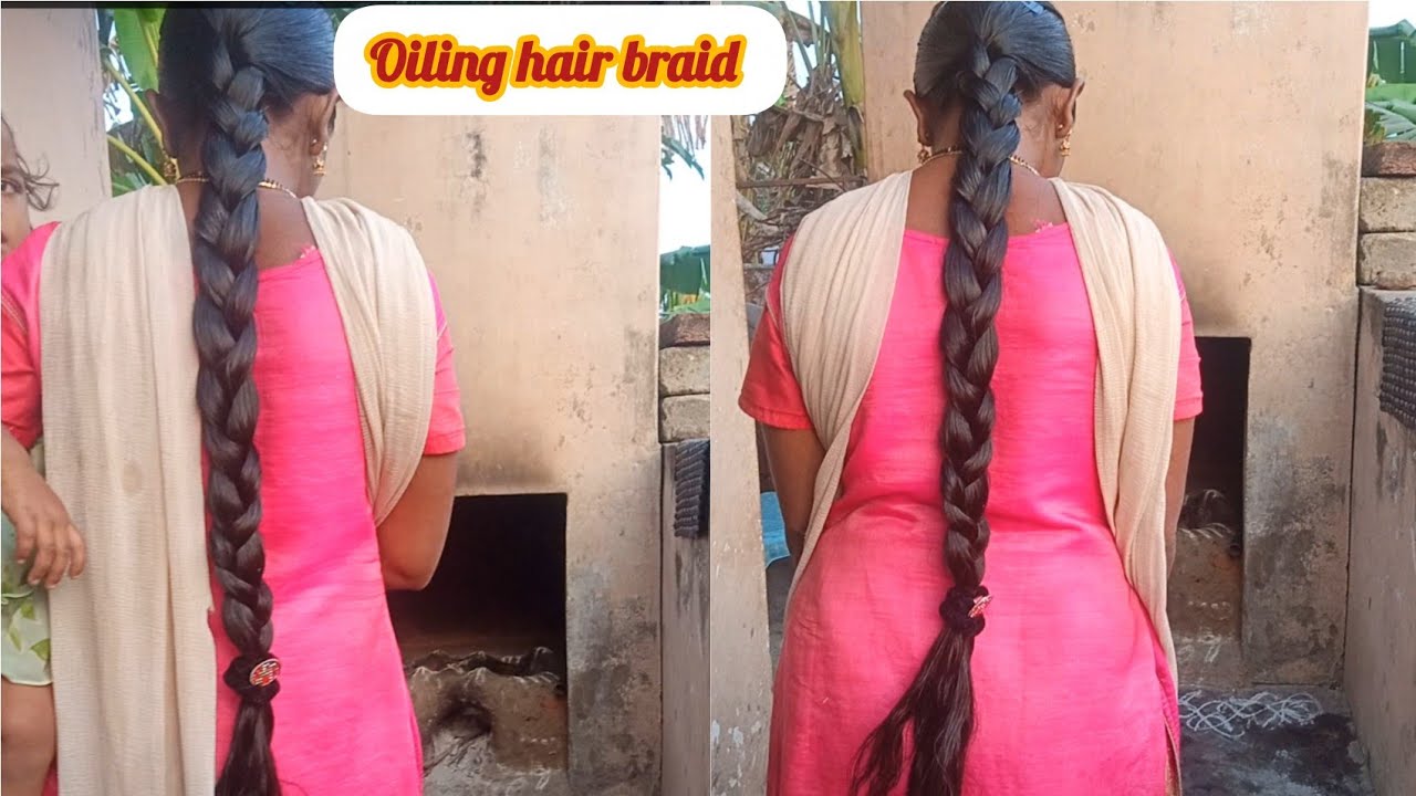 Heavy oiling braid, simple oiling braid ,long hair style - YouTube