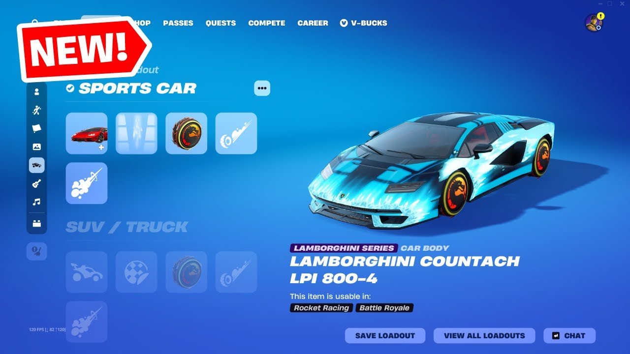 Fortnite NEW Lamborghini Countach, Mortal Kombat Decals and Wheels Full ...