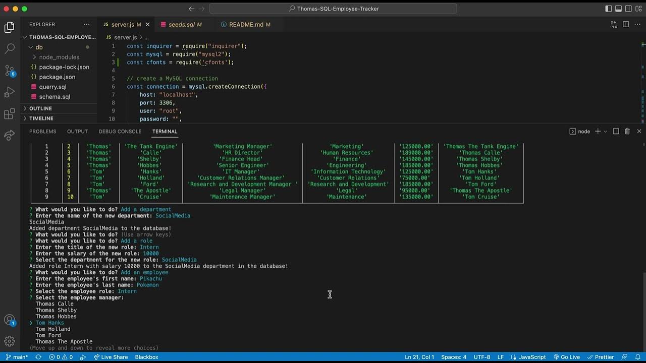 Thomas and Friends SQL Employee Tracker | UofT Coding Bootcamp: Module ...