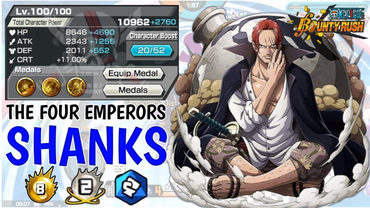 THE FOUR EMPERORS SHANKS GAMEPLAY | ONE PIECE BOUNTY RUSH | OPBR - YouTube