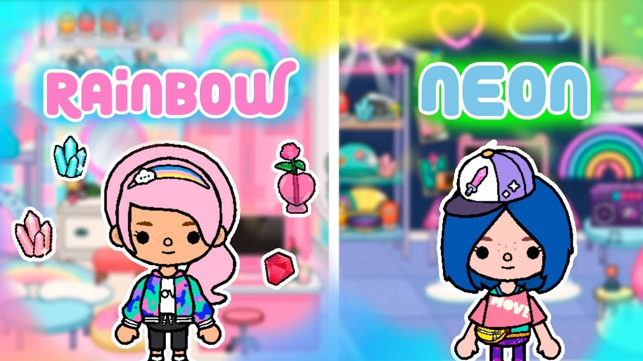 Neon vs Rainbow Room Toca Life world Toca Boca Neon Rainbow Apartment 🌈 ...