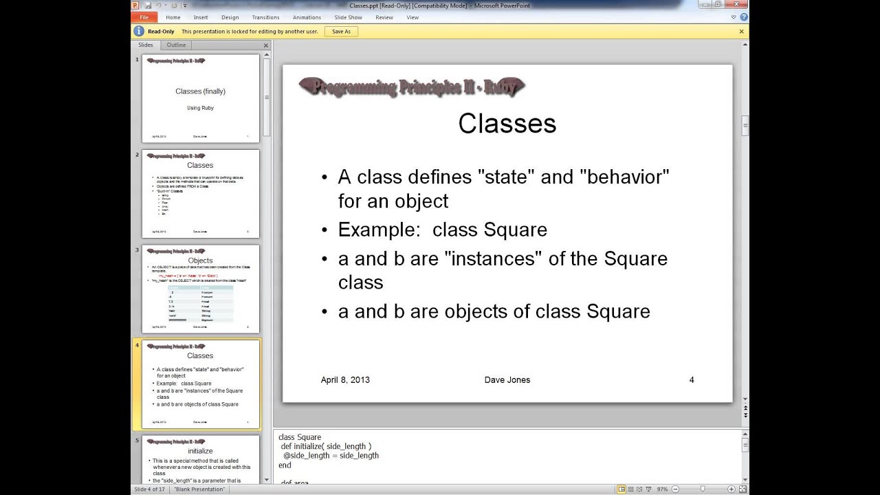 Ruby II - Classes - Lecture 3 - YouTube