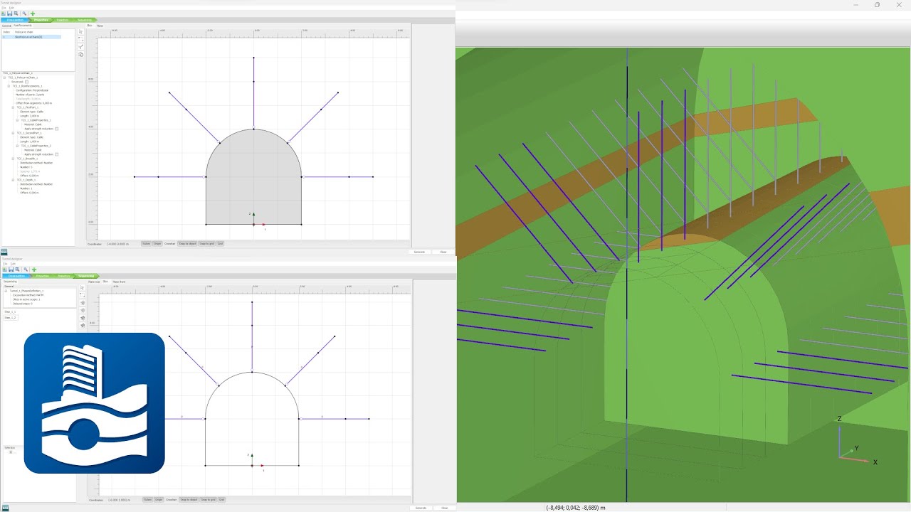 Reinforcing a mine drift with cables in the 3D Tunnel Designer - YouTube