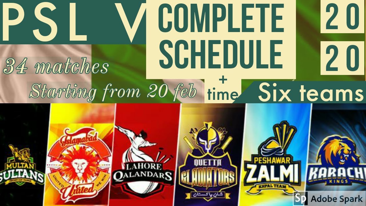 PSL V 2020 complete schedule with time table and venues | PSL V teams ...