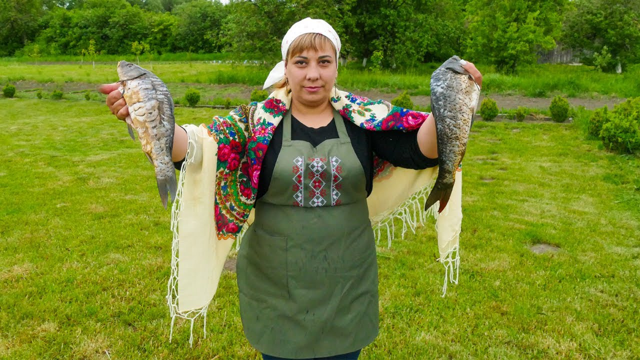 Life in Ukrainian Village. Freshly Fried Crucian Carp in a Cauldron on ...