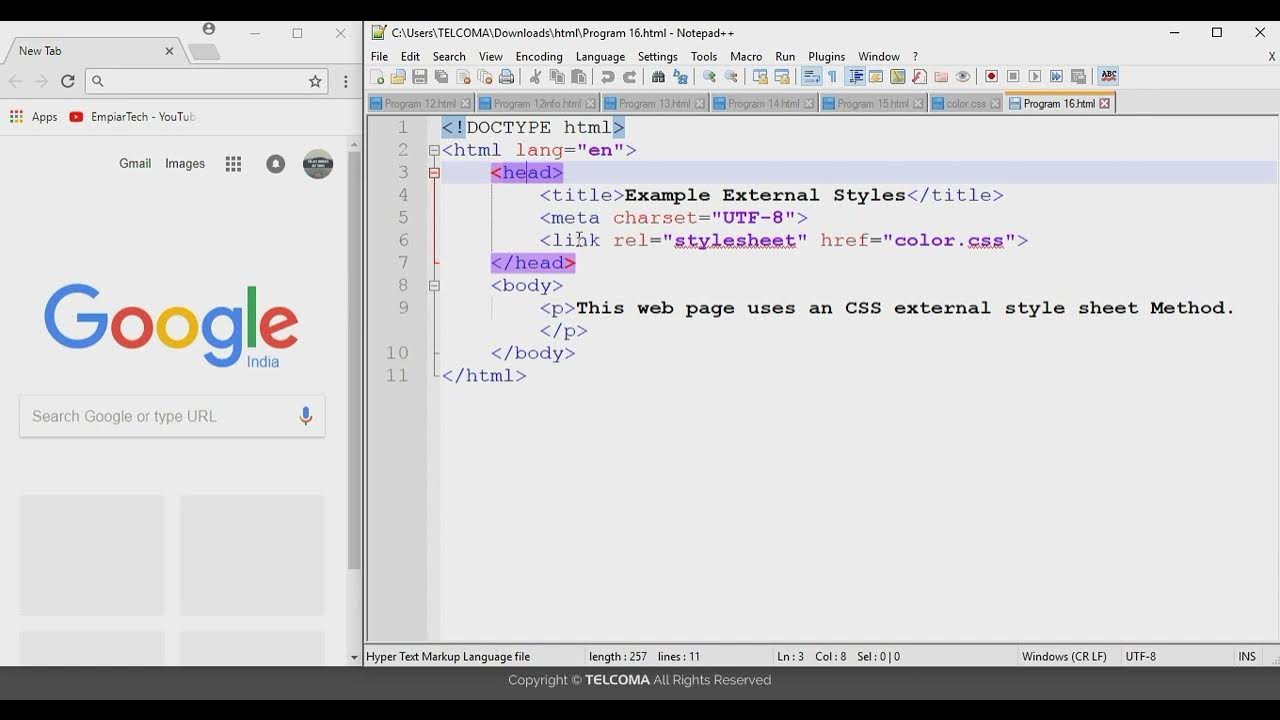 17 CSS External Style Sheet method - YouTube