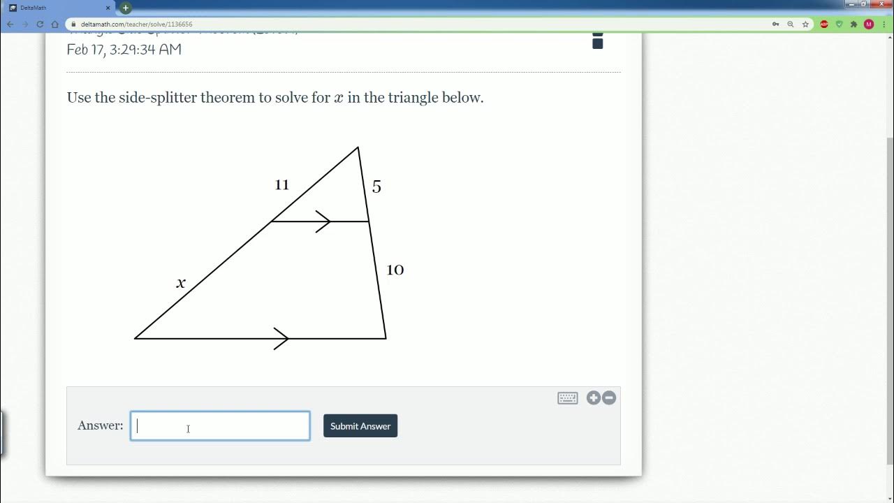 Delta Math Triangle Side Splitter Theorem (Level 1) - YouTube