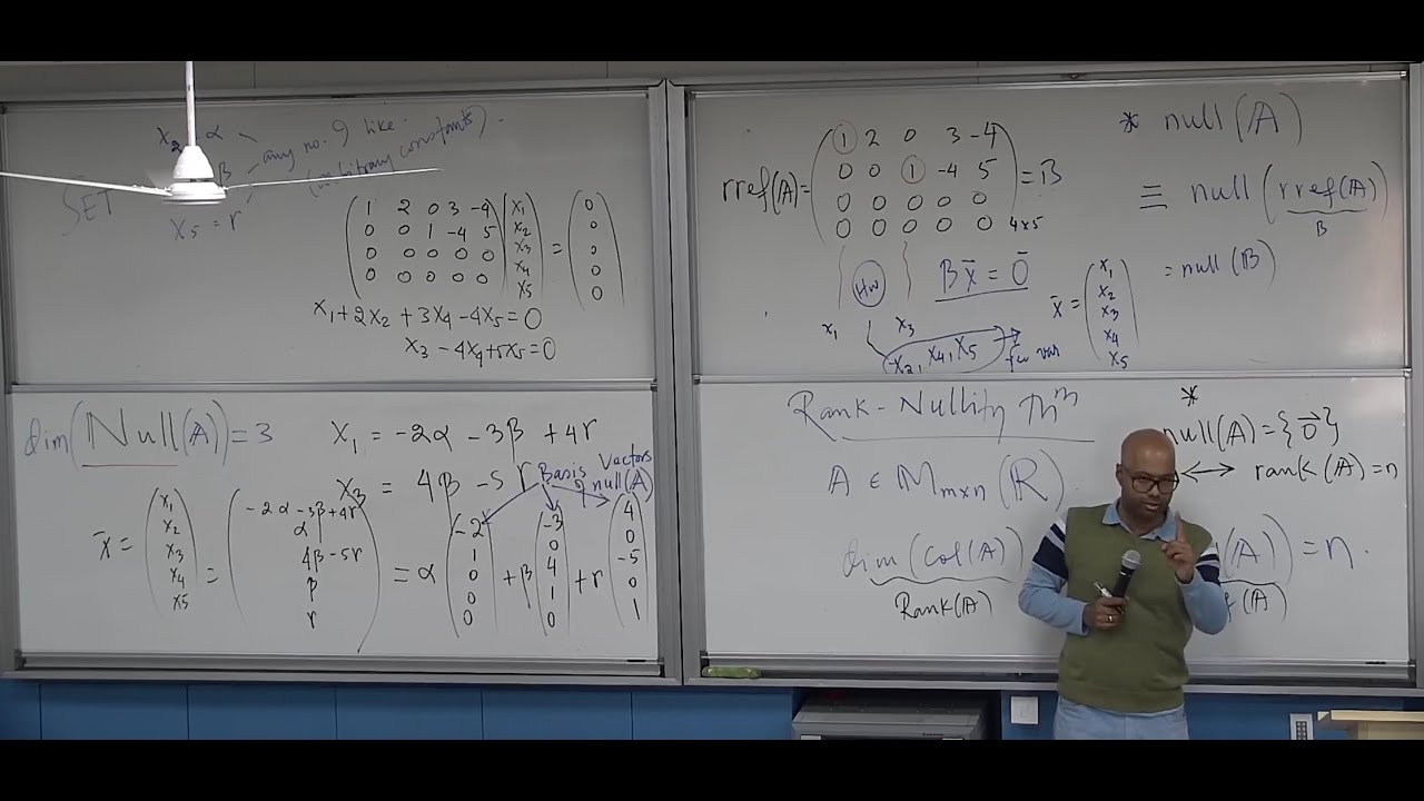 Lecture-8: Null space of a matrix | Basis of null(A) | Rank-Nullity ...