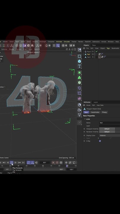 Cinema 4D Pyro fire and smoke inside text with pyro emitter and collider #simulation #cinema4d ...