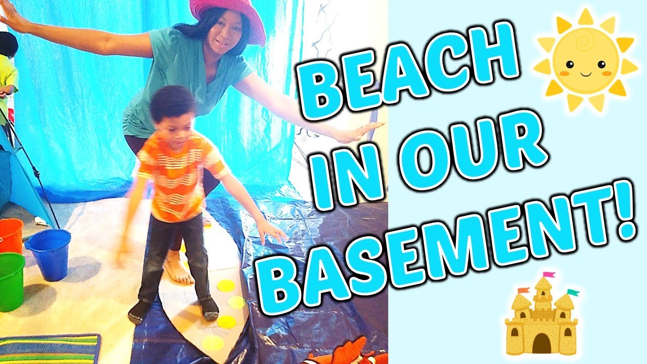 DIY BEACH PARTY | CREATING A BEACH IN OUR BASEMENT | FUN FOR KIDS STUCK ...