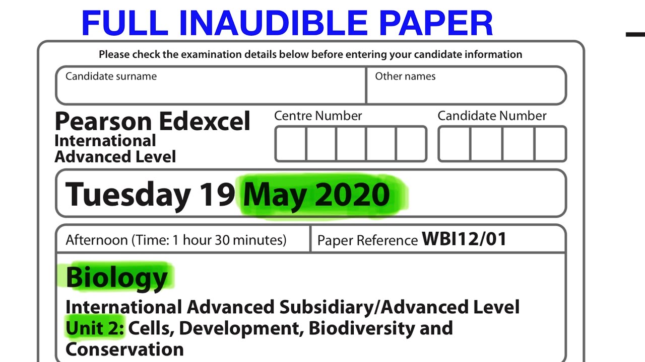 Pearson Edexcel International A level biology Unit 2 June 2020. Full ...