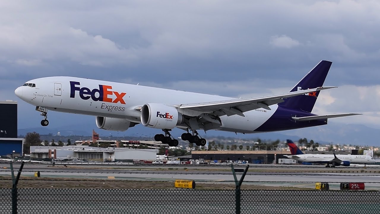 Federal Express Boeing 77F [N884FD] Landing at LAX. - YouTube