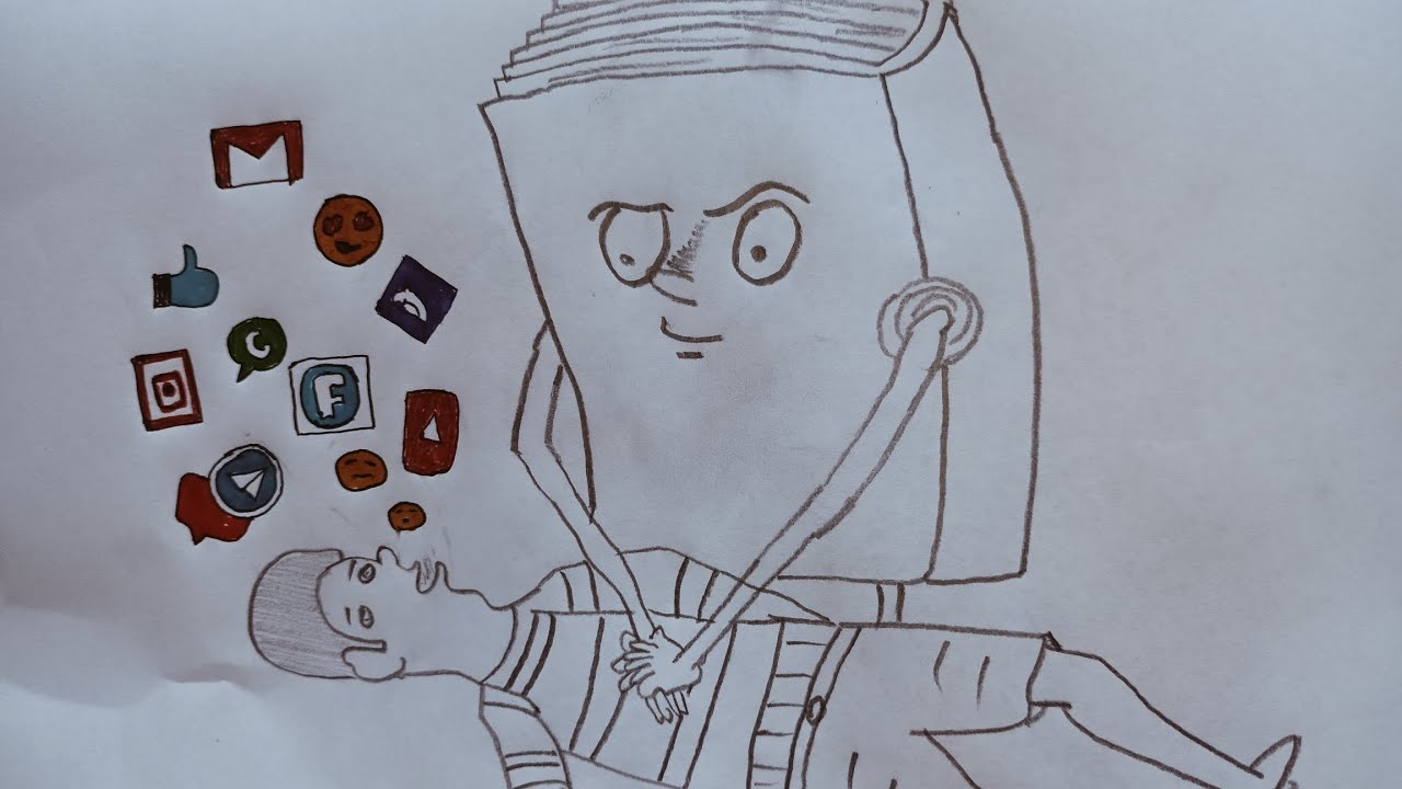 Social media addiction drawing / Social Media Loss drawing / Poster ...