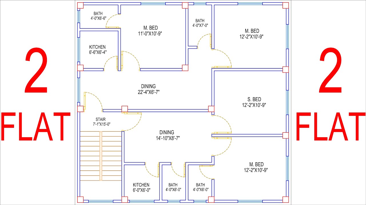 HOUSE PLAN DESIGN | EP 223 | 1200 SQUARE FEET TWO-FLAT HOUSE PLAN ...