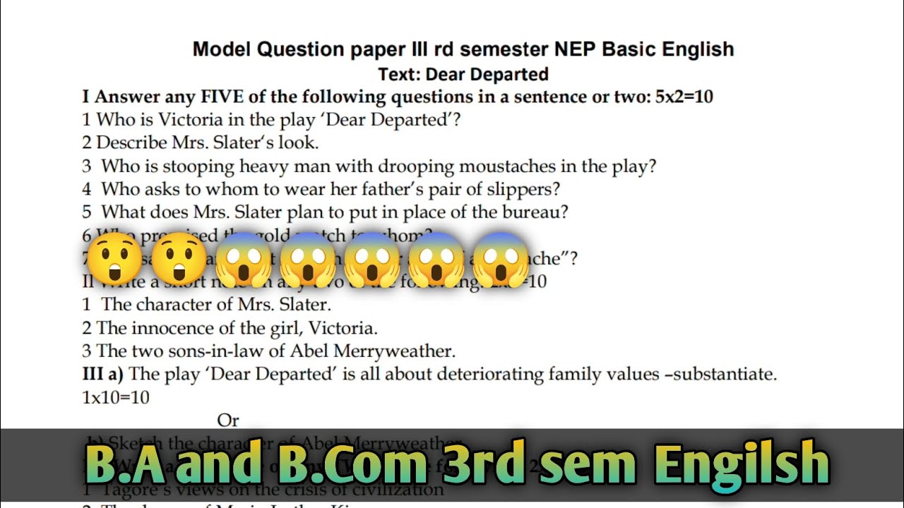 B.A 3rd sem basic English modal question paper #education #english ...