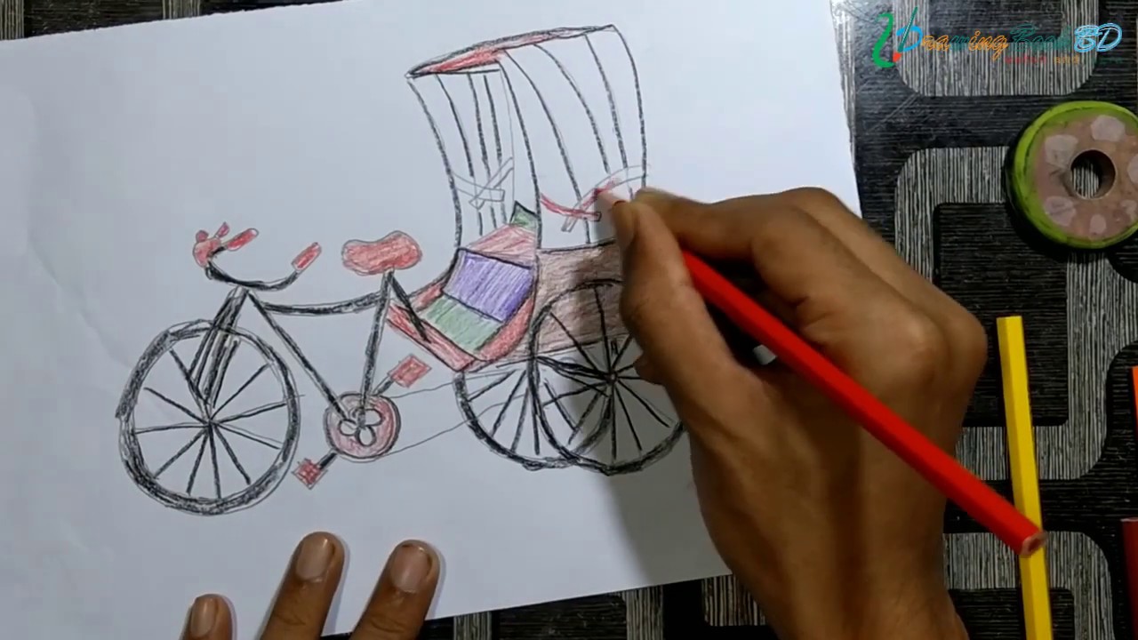 How to drawing a rickshaw with color. step by step. - YouTube