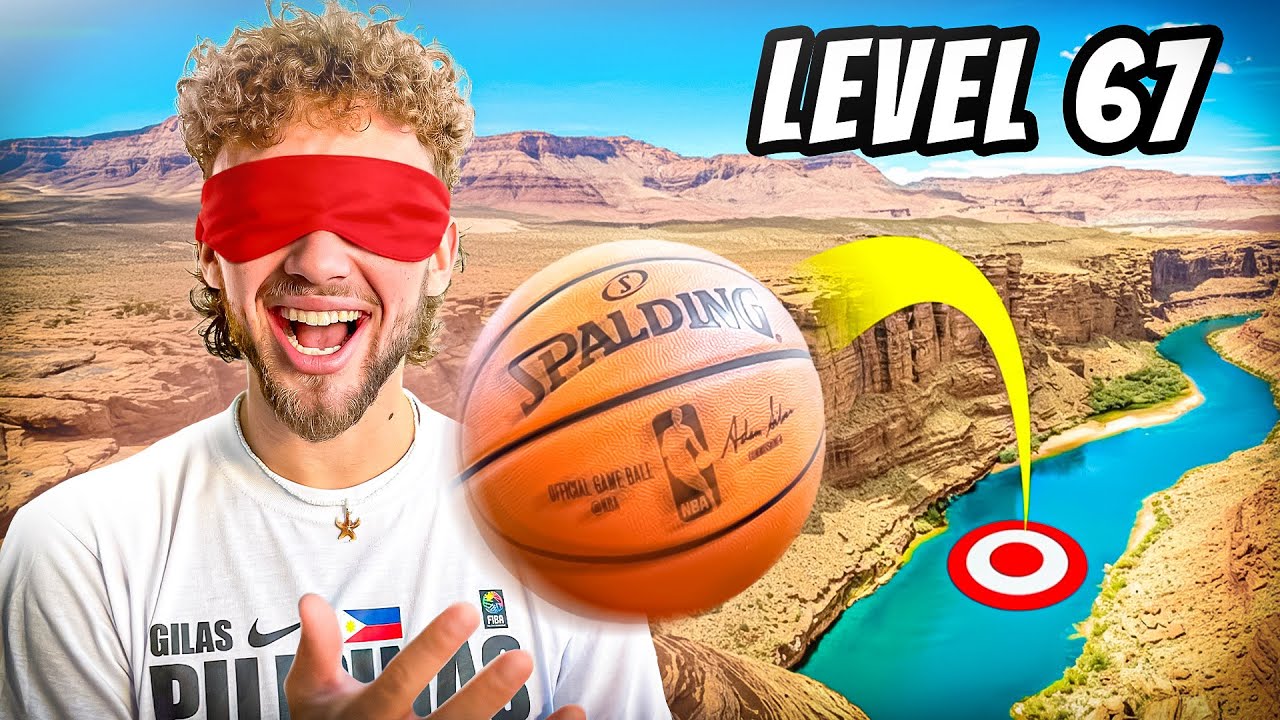 MAKING THE WORLD'S LONGEST BASKETBALL SHOT BLINDFOLDED!!! - YouTube