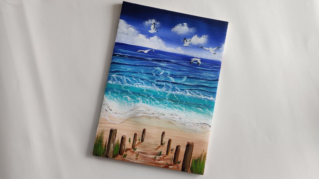 Step by step Seascape Painting || Acrylic Painting tutorial for ...