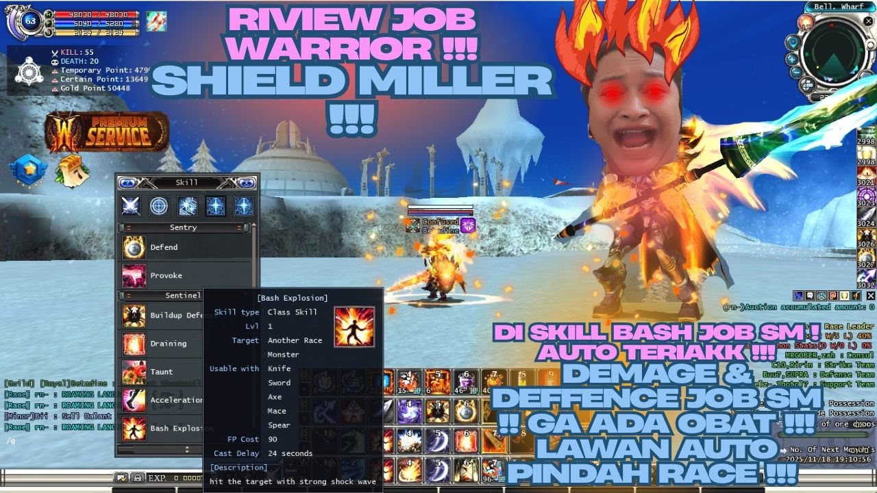 REVIEW JOB WARRIOR SHIELD MILLER ! DEFF TERKUAT ! DEMAGE SKILL BASH 1T ...