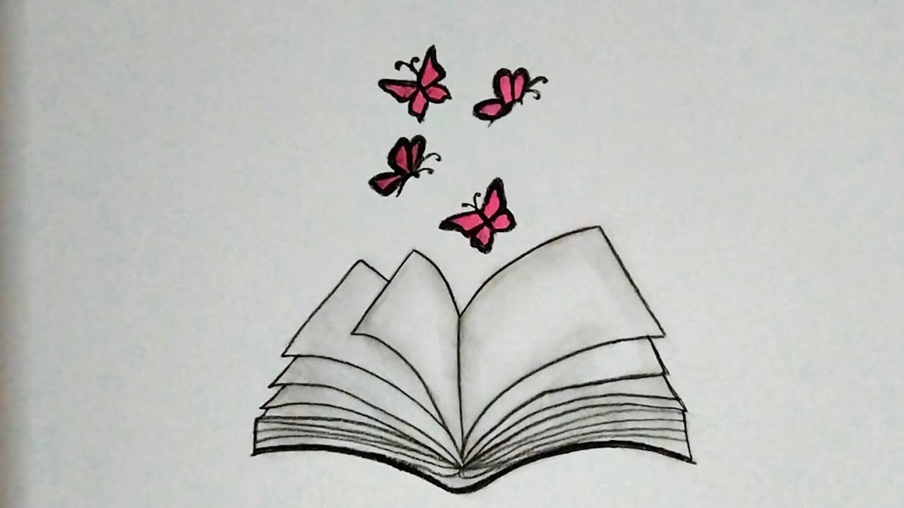 How to draw realistic open book with butterflies | Pencil sketch ...