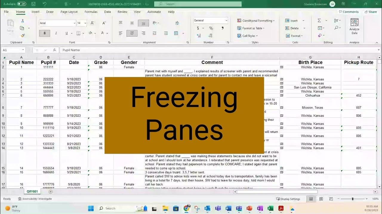 Freezing Panes in Excel - YouTube