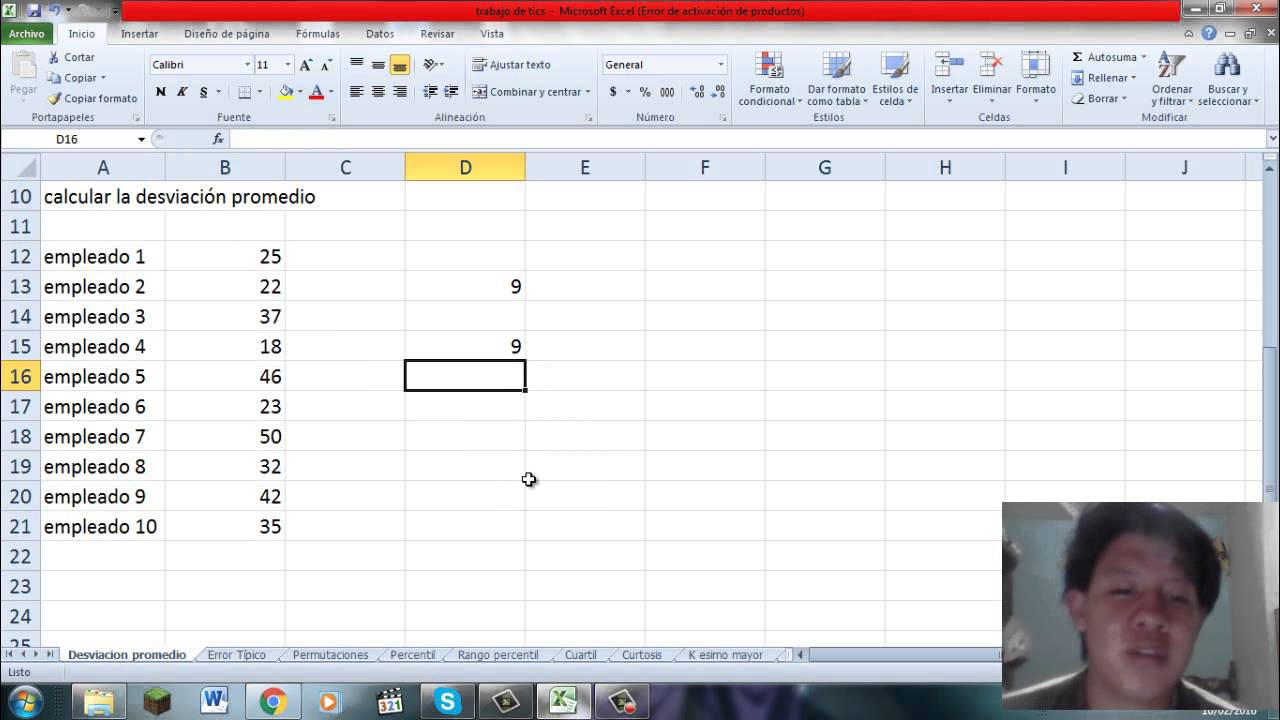 76 Funcion Exceldesviación promedio, error tipico, permutaciones - YouTube