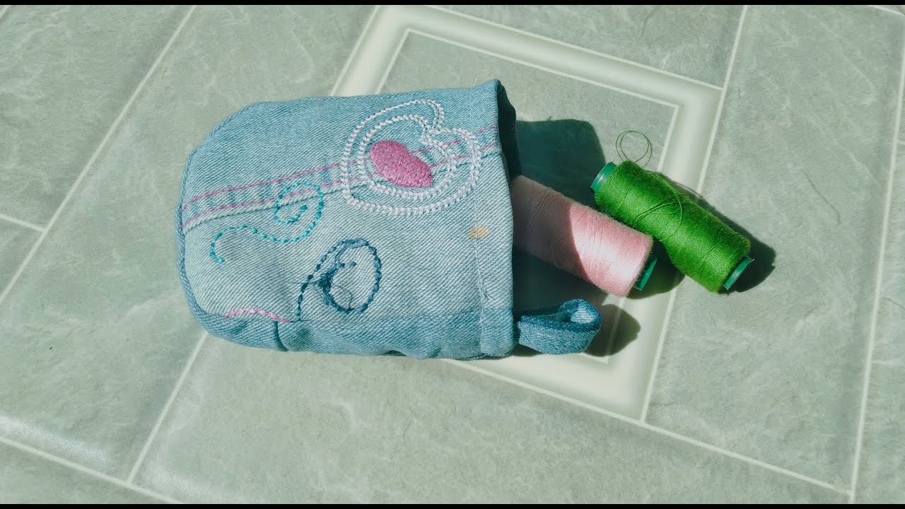Mini Pouch Denim DIY/ Thread Holder DIY - YouTube