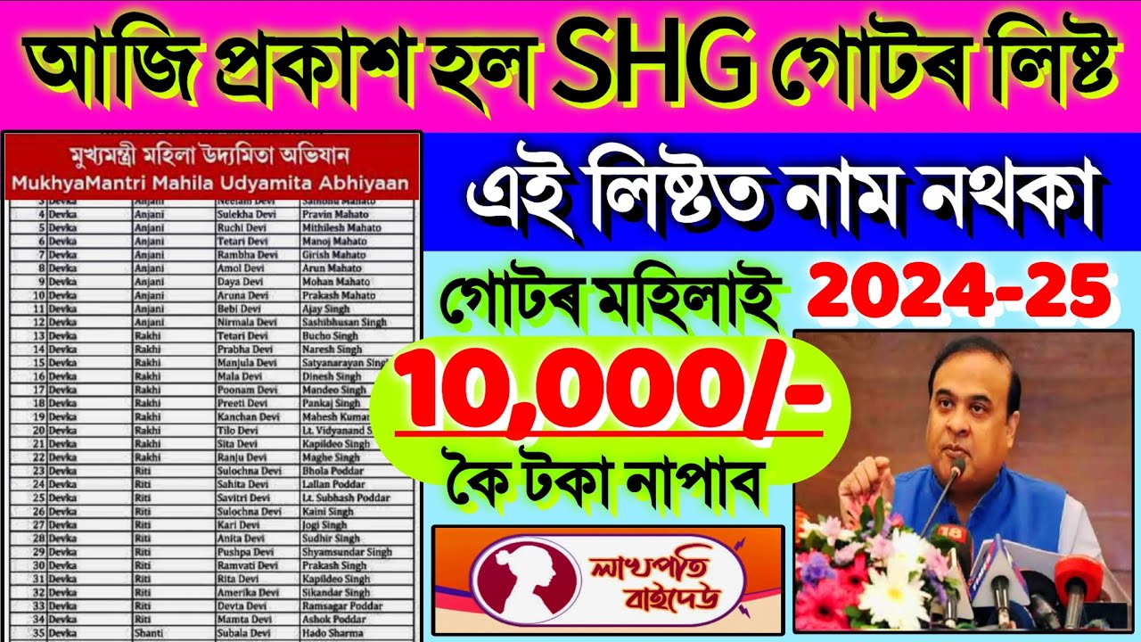 SHG গোটৰ 10,000/- কৈ পাব বিচৰা মহিলা সকলৰ লিষ্ট প্ৰকাশ || SHG Group ...
