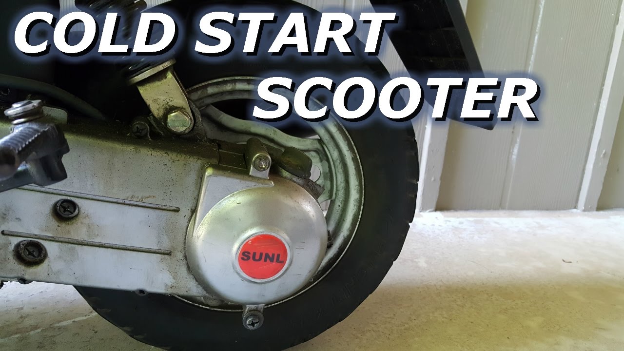 Cold start 49cc SunL chinese scooter, kids moped. - YouTube