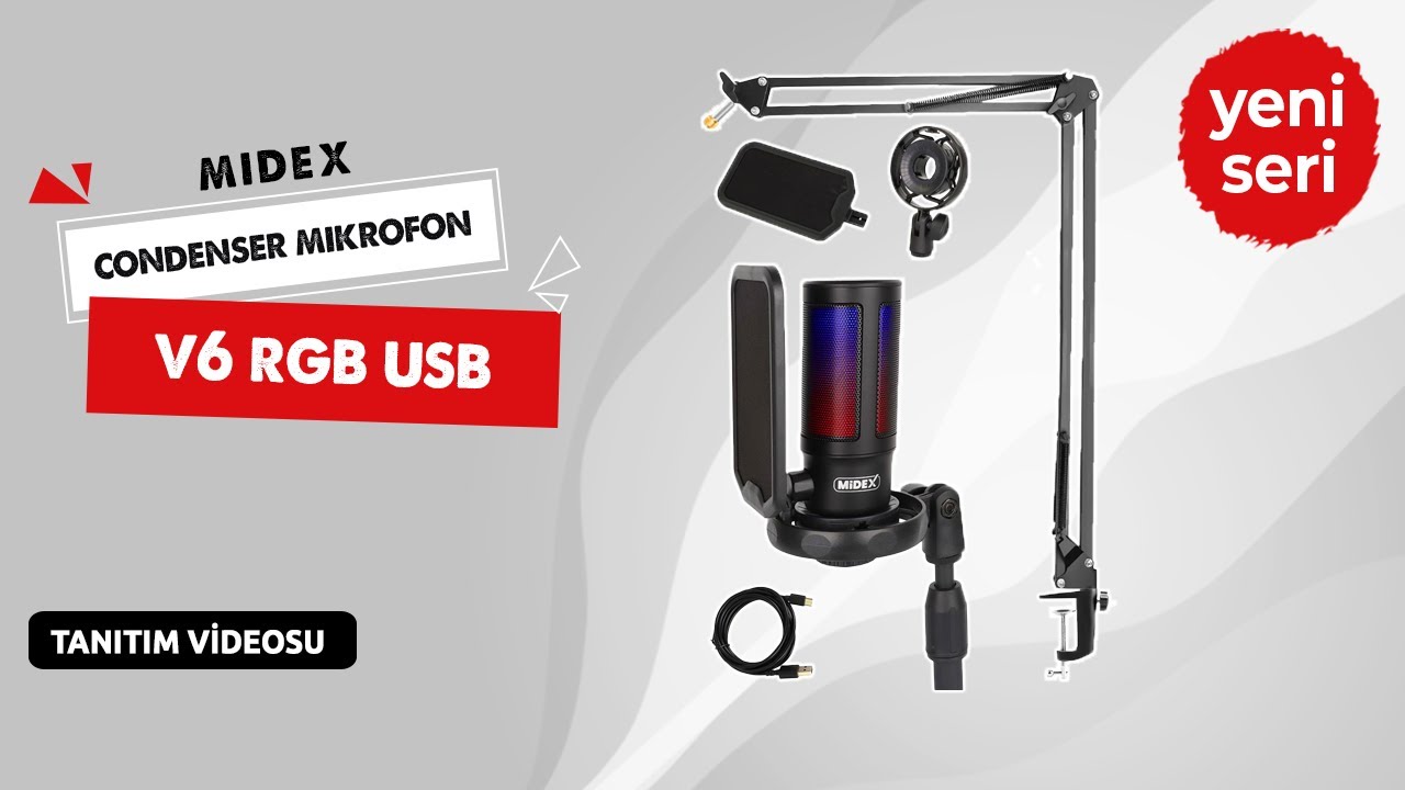 Midex V6 RGB Set USB Oyuncu ve Yayıncı Mikrofonu Condenser (Gaming ...