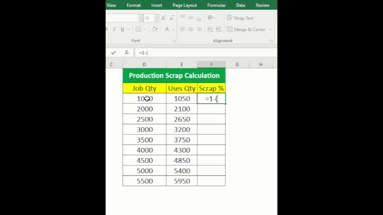Production scrap calculation Excel Formula. #shorts - YouTube