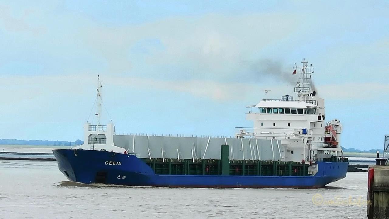 cargo seaship CELIA V2DD5 IMO 9344394 inbound Emden with windcraft ...
