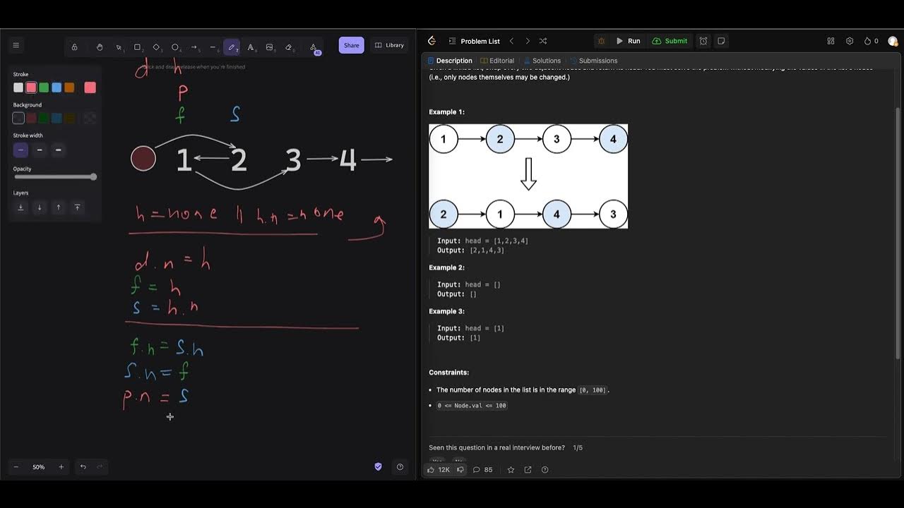 Leetcode 24 Swap Nodes In Pairs Youtube