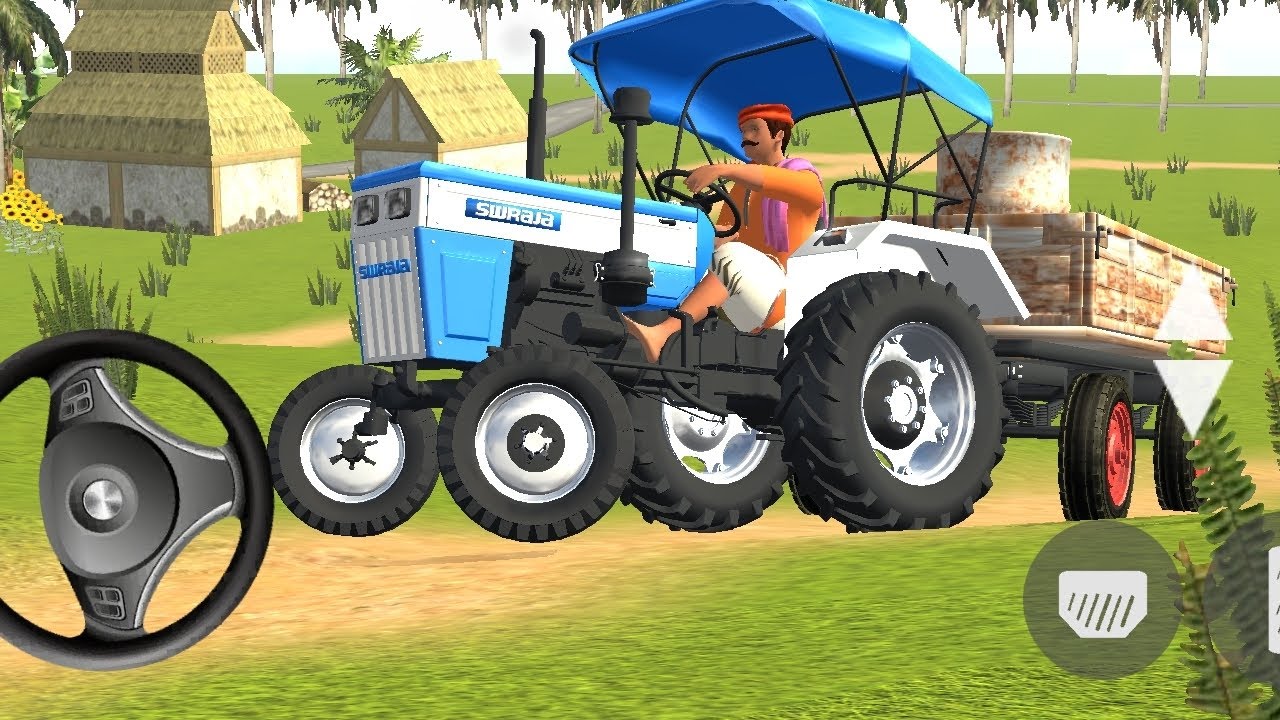 Blue🔵 Swaraj Tractor 🚜 Hard gameplay farming 🎋indian tractor driving 3d ...