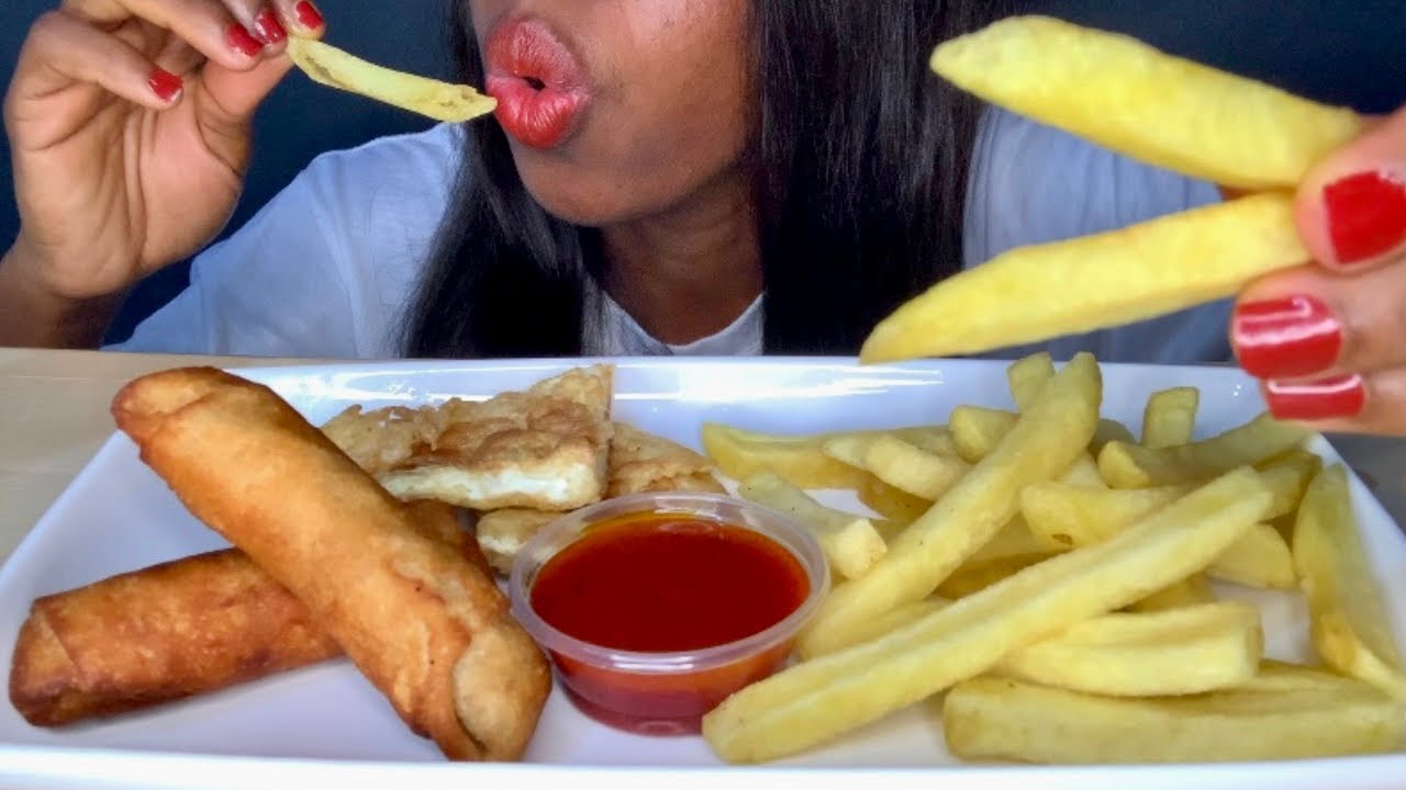 ASMR French Fries, Spring Roll With Sauce || Eating Sounds Mukbang ...