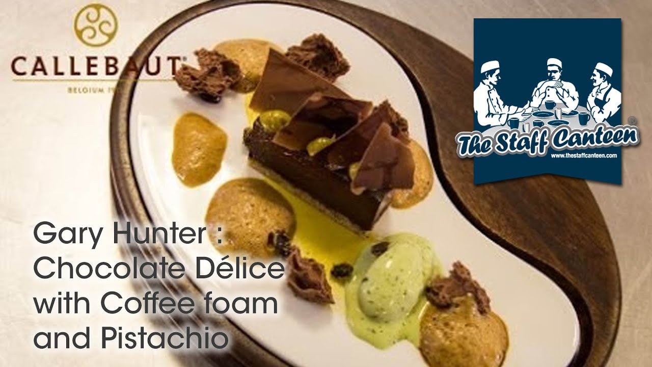 Chocolate délice with coffee foam and pistachio ice cream recipe from ...