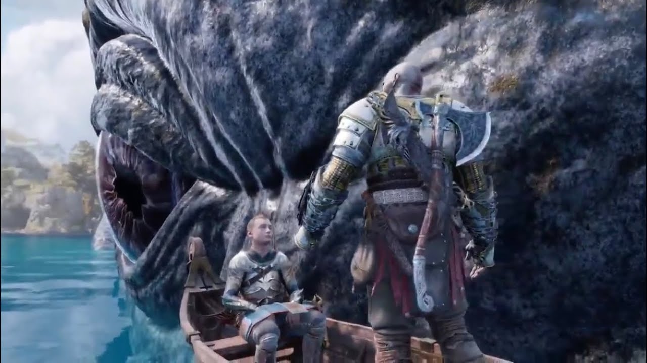 God of War Ragnarok Gameplay Kratos Freeing Lyngbakr Giant Island Whale ...