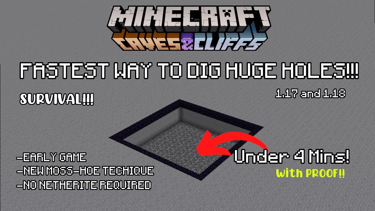 Fastest way to dig huge holes in Minecraft (1.17&1.18) New Method |2021 ...