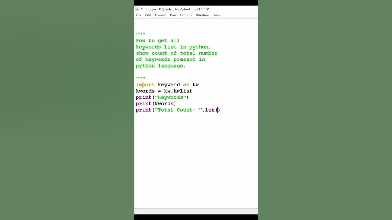 How To Get All Keywords In Python Shorts Python Coding Pythontricks Pythonprogramming