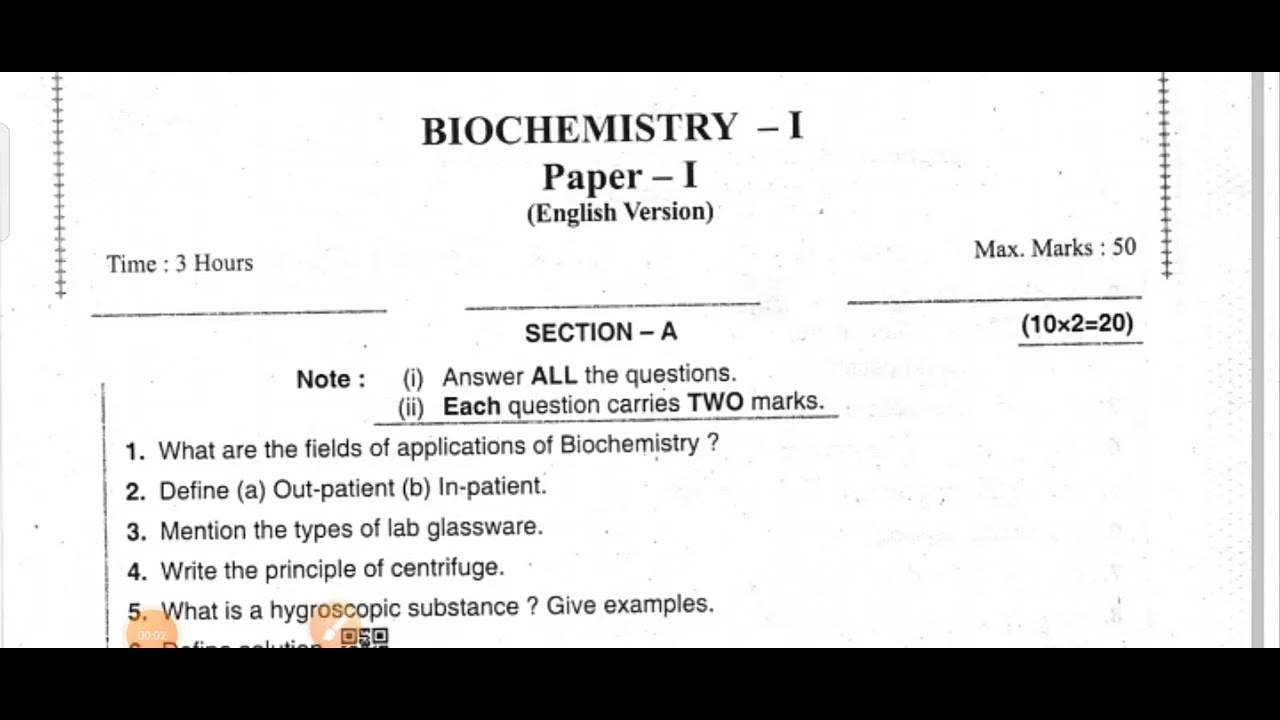 Ap/MLT 1St -( Paper-1)Biochemistry/Model Question paper by vijitha ...