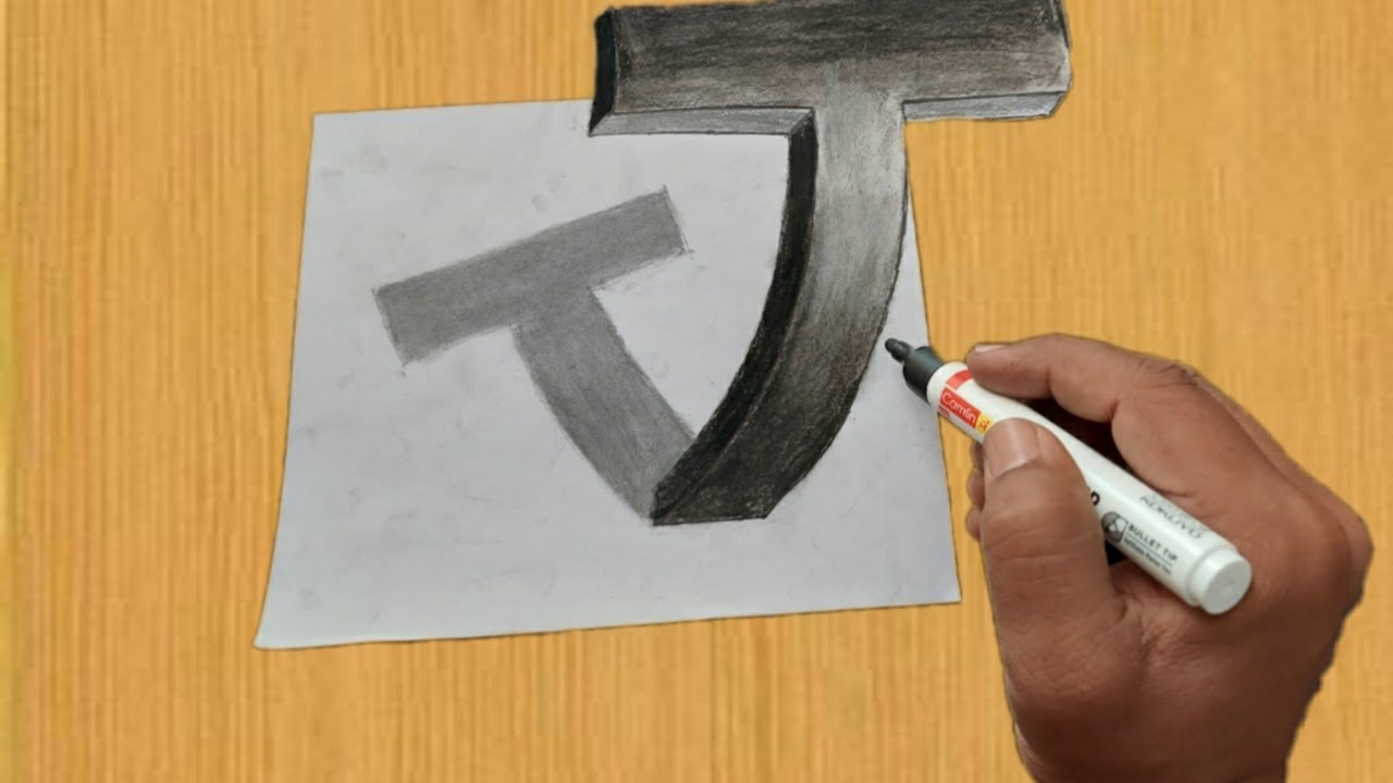 how to draw 3d letter T | drawings of 3d letters by pencil | easy way ...