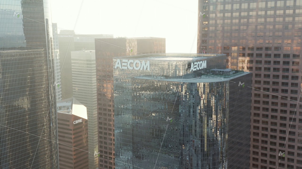 AERIAL: Close up AECOM Skyscraper in Downtown Los Angeles, California ...