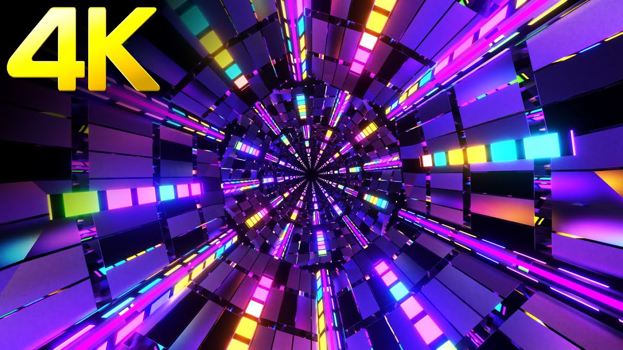 4K Abstract OLED Neon Light Rays Hexagon Tunnel Metallic Color TV ...