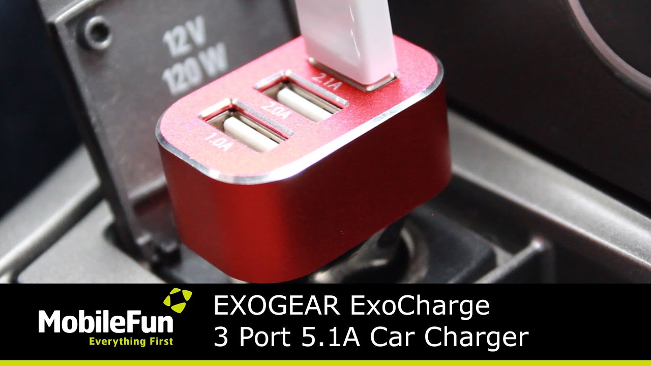 EXOGEAR ExoCharge 3 Port 5.1A Car Charger - YouTube