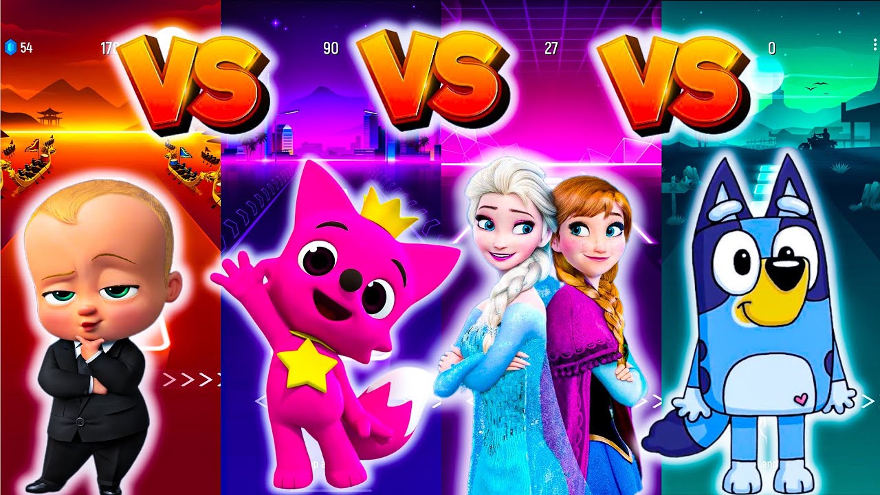 Baby Boss vs Pinkfong vs Elsa Anna Frozen vs Bluey - Tiles hop EDM Rush ...
