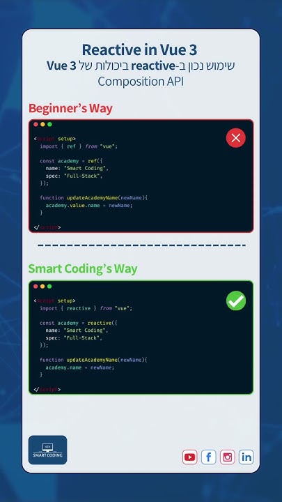 Reactive in Vue 3! #smartcoding #fullstack #coding #vue #vuejs #vue3 #פיתוחאתרים #הייטק #תוכנה ...