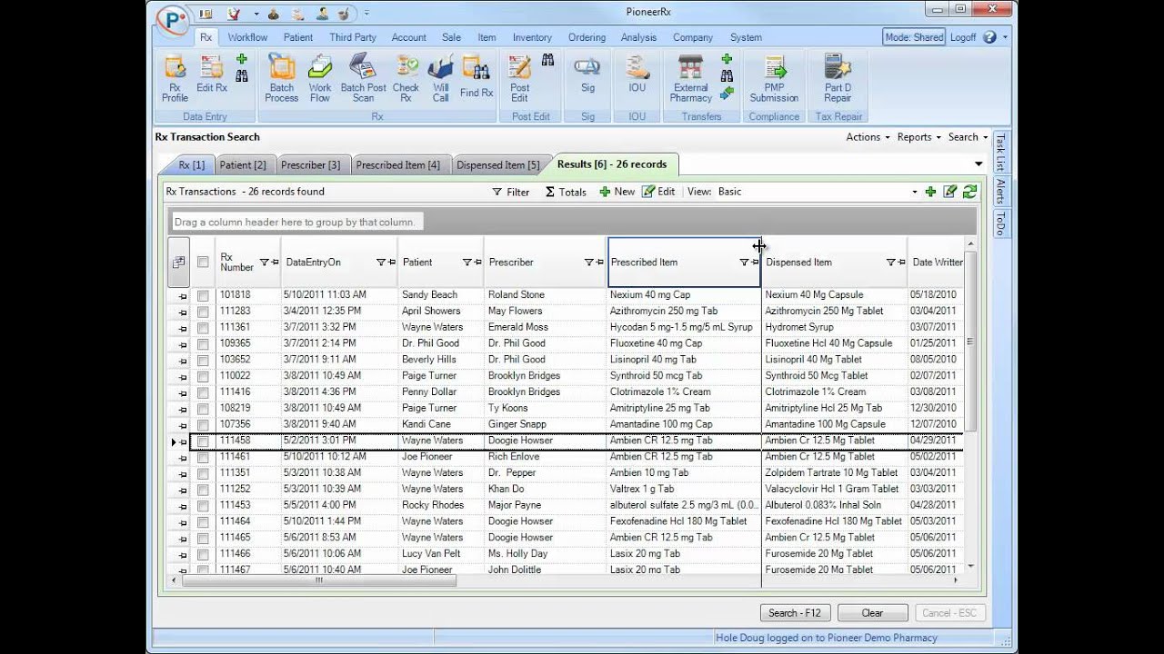 PioneerRx - Rx Transaction Grid Tutorial Segment 3 Adjusting Column ...