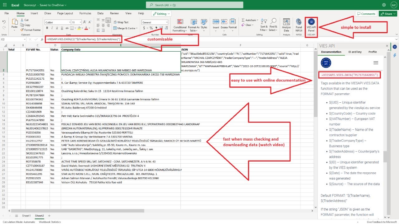 How to use excel to validate EU VAT numbers in VIES (viesapi.eu) - YouTube